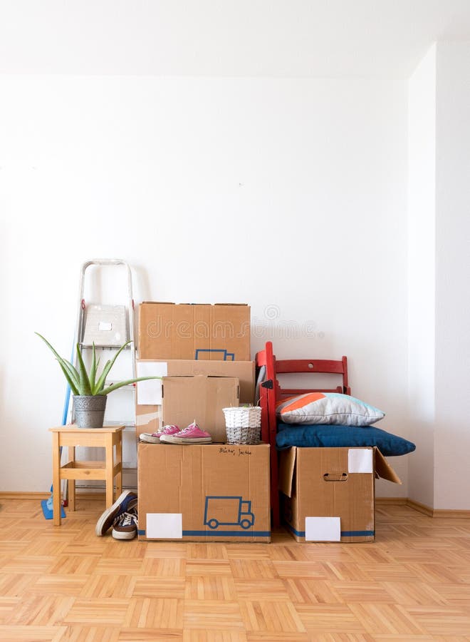 Move. Cardboard Boxes, Cleaning Things and Stuff for Moving into a New ...