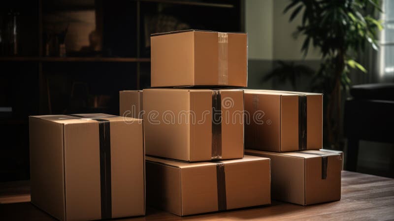 Move Concept. Cardboard Boxes Ready for Moving into a New Home Stock ...