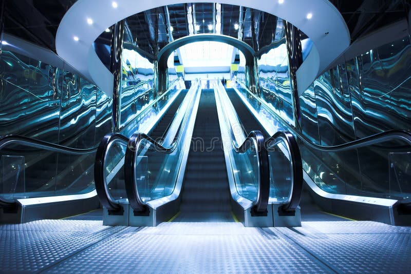 Modern escalators stock image. Image of inside, motion - 5432101