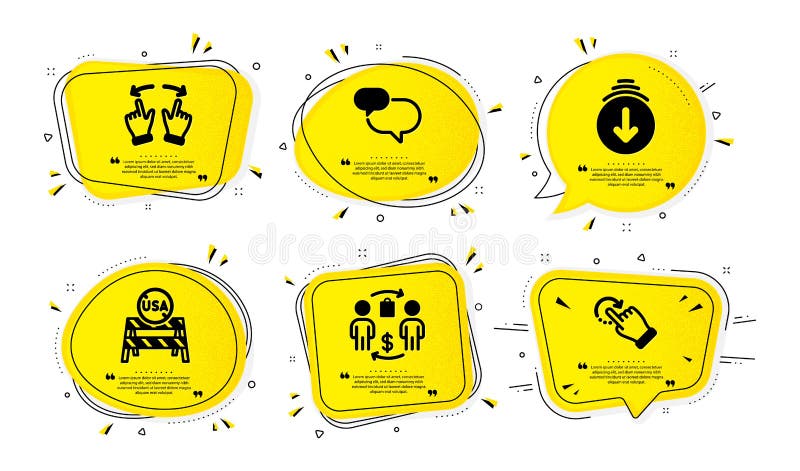 Move Gesture, Chat Message and Usa Close Borders Icons Set. Vector ...