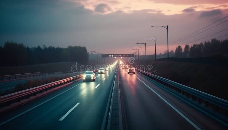 On the Move, Journey through Cityscape, Twilight, Road Markings ...