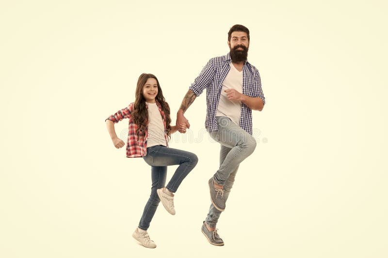 Move on. Lets Move. Kid and Dad Cheerful Friends in Motion. Move in ...