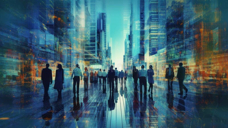 Movement and Activity Merging Together in a Striking Way. Illustration ...