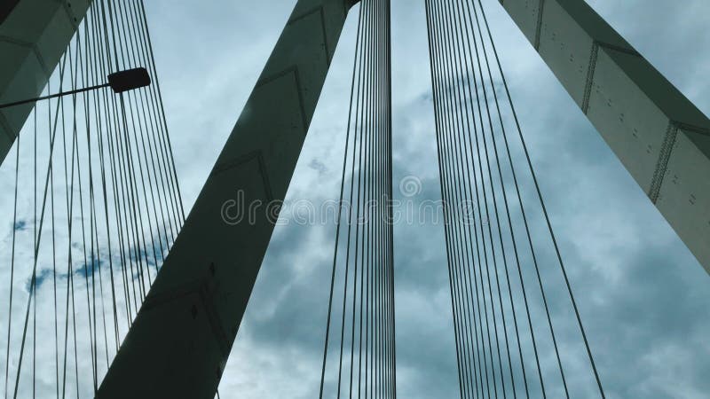 Movement on a Cable - Stayed Bridge . Sky View Stock Footage - Video of ...