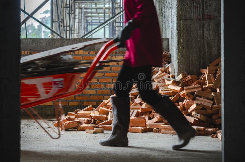 The Movement of the Construction Worker Using . Pushing, Double Wheels ...
