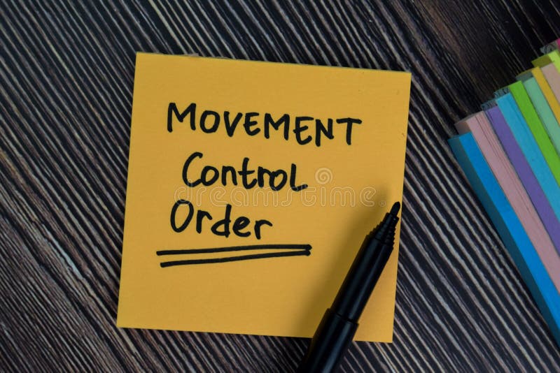 Movement Control Order Write on Sticky Notes Isolated on Office Desk ...