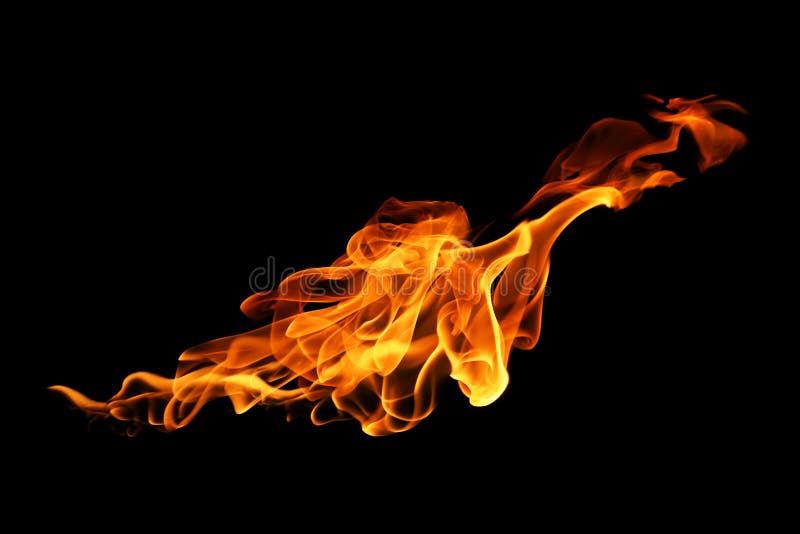 Movement of Fire Flames Isolated on Black Background Stock Image ...