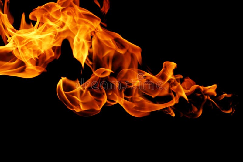 Movement of Fire Flames Isolated on Black Background Stock Image ...