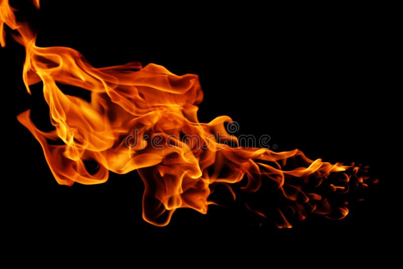 Movement of Fire Flames Isolated on Black Background Stock Image ...