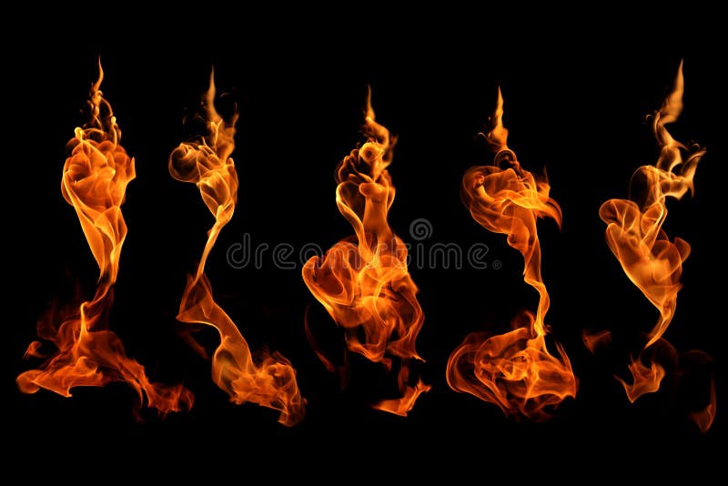 Movement Of Fire Flames Isolated On Black Background Stock Photo ...