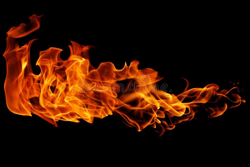 Movement of Fire Flames Isolated on Black Background Stock Image ...
