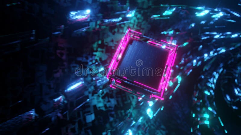 Movement of a Futuristic Cube in a Tunnel. Animation of the Movement of ...