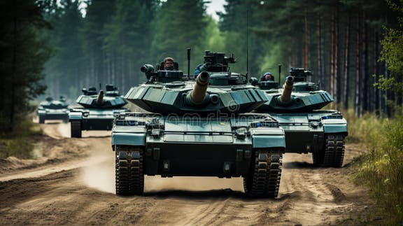 Movement of a Group of Tanks through the Forest Stock Illustration ...