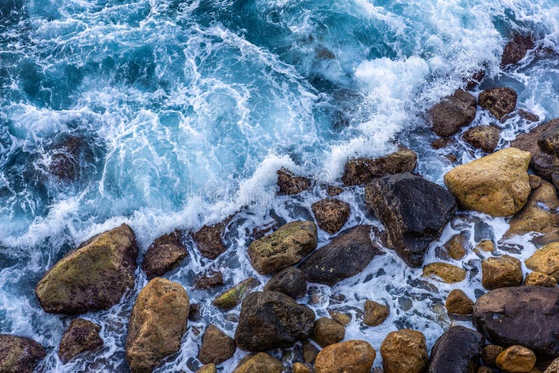 Movement of Mediterranean Sea at Rock Beach Stock Photo - Image of flow ...