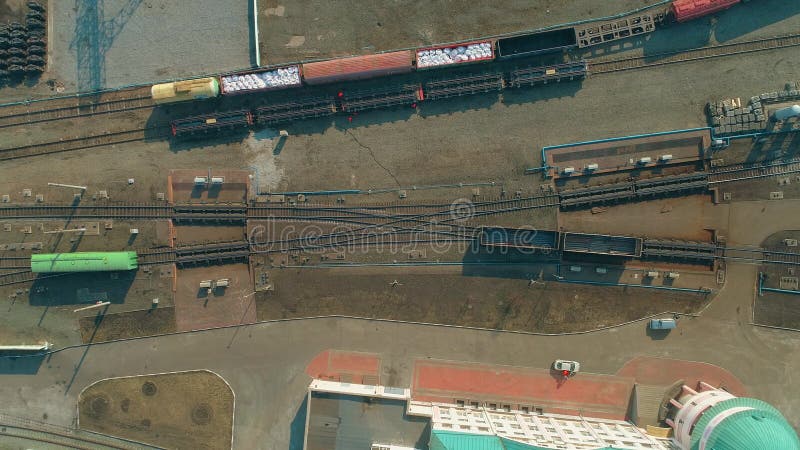 Movement of the Trains on the Tracks, Top View. Two Trains Motion in ...
