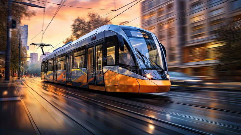The Movement of a Tram or Light Rail System As it Traverses the City ...