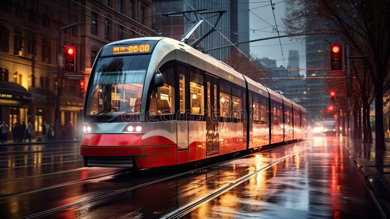 The Movement of a Tram or Light Rail System As it Traverses the City ...