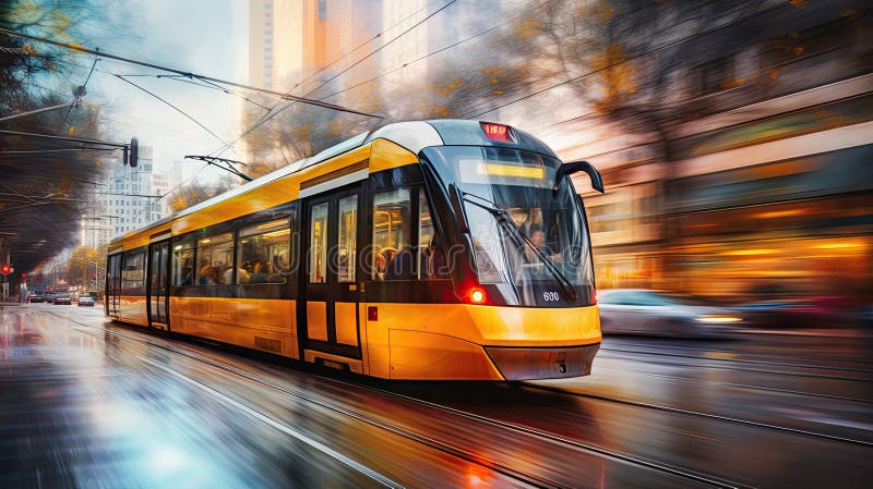 The Movement of a Tram or Light Rail System As it Traverses the City ...
