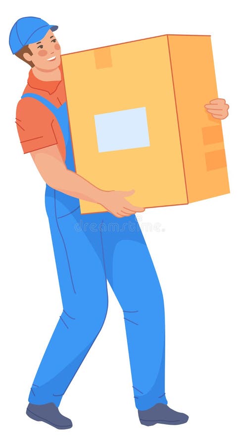 Mover Carrying Cardboard Box. Service Worker Character Stock Vector ...
