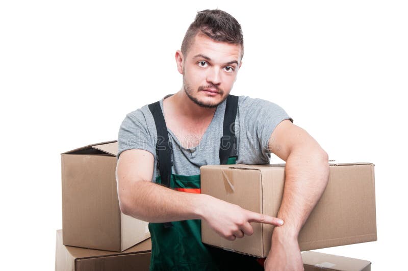 Mover Guy Holding Cardboard Showing Time Stock Photo - Image of ...