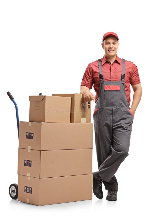 Mover Leaning on a Stack of Boxes Loaded on a Hand Truck Stock Image ...