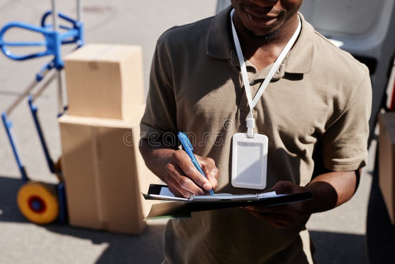 Mover Signing Papers stock photo. Image of trunk, truck - 259870938