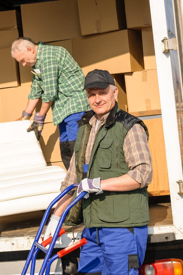 Mover Two Man Loading Furniture on Truck Stock Photo - Image of ...
