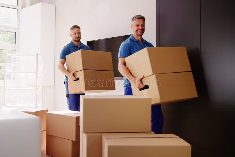 Movers Delivering Packaging Boxes Stock Image - Image of packaging ...