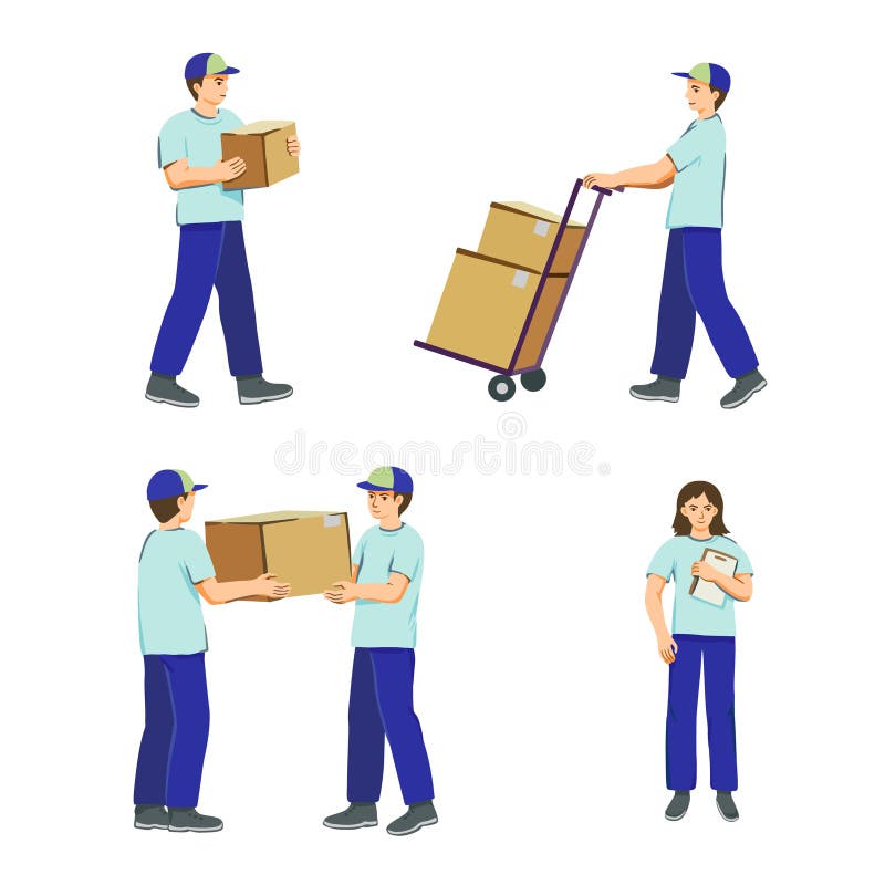 Vector of Movers Workers Load Heavy Boxes Safety with Correct Body ...