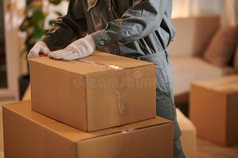 Movers Packing Boxes stock image. Image of unpacking - 262158105
