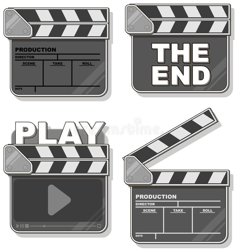 Movie Black Clapper Boards Set Stock Vector - Illustration of gear ...