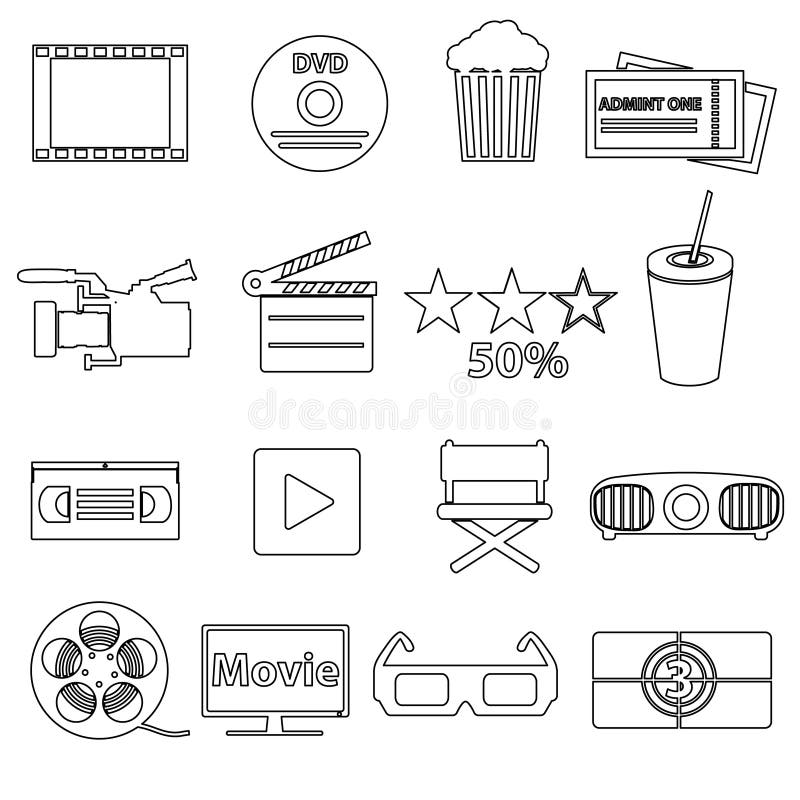 Movie and Cinema Vector Simple Outline Icons Set Stock Vector ...