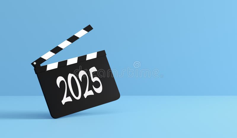 Movie Clapper Showing 2025 Year on Blue Background Stock Illustration ...