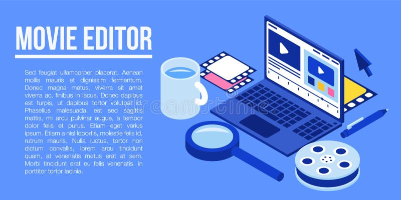 Movie Editor Concept Banner, Isometric Style Stock Vector ...