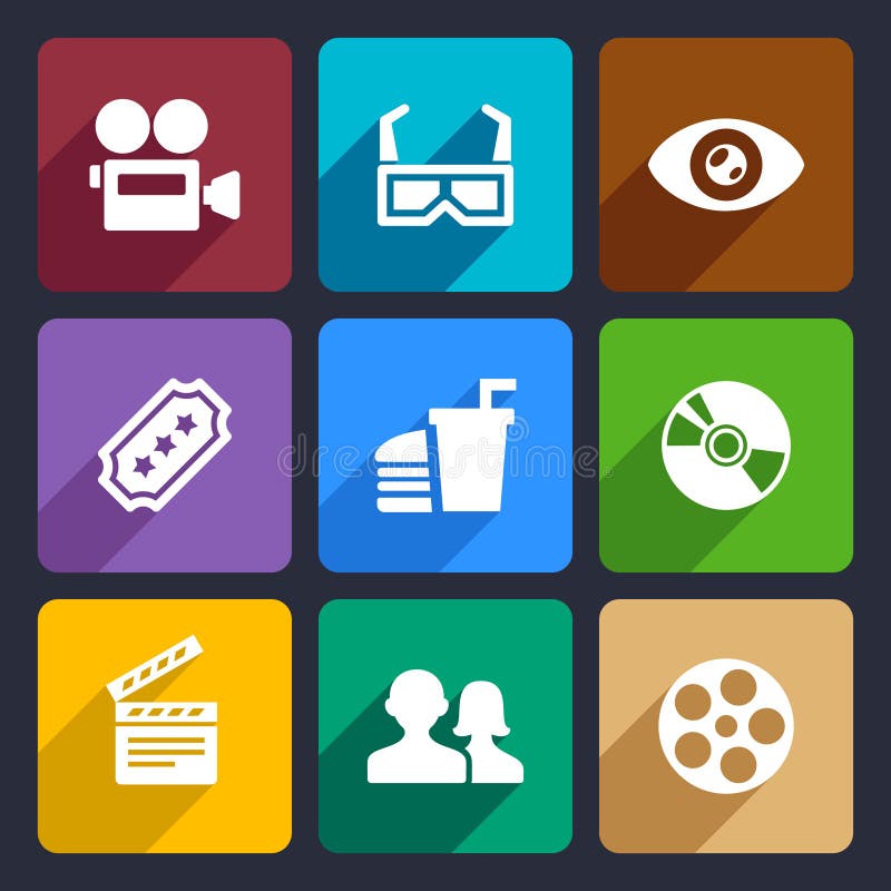 Movie Flat Icons Set 38 stock vector. Illustration of clapperboard ...