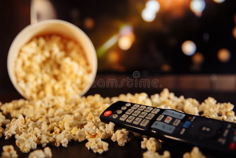 Movie House at Home with Popcorn and Remote Control. Stock Photo ...