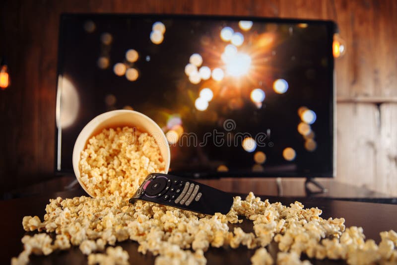 Movie House at Home with Popcorn and Remote Control. Stock Image ...