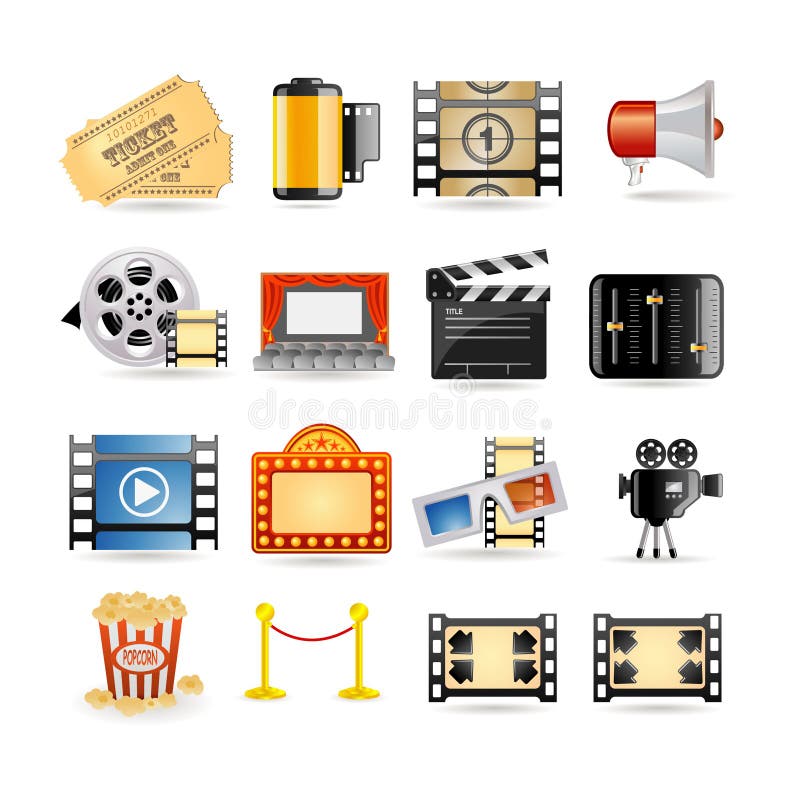 Movie icon set stock vector. Illustration of glasses - 13536819
