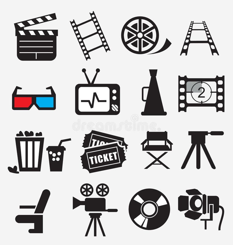 Movie icon set stock vector. Illustration of silhouettes - 31781639