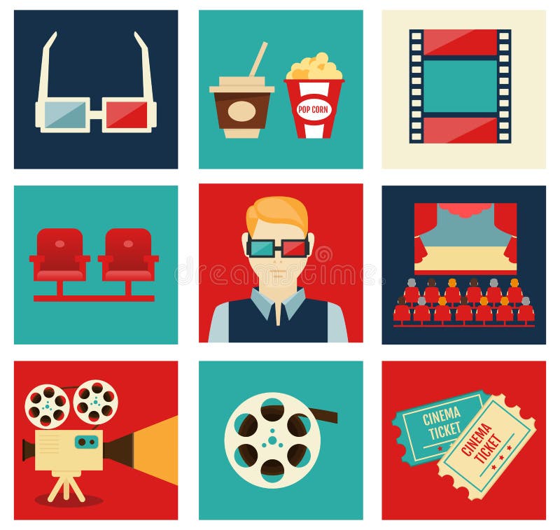 Movie icon set stock vector. Illustration of flat, measure - 42764255