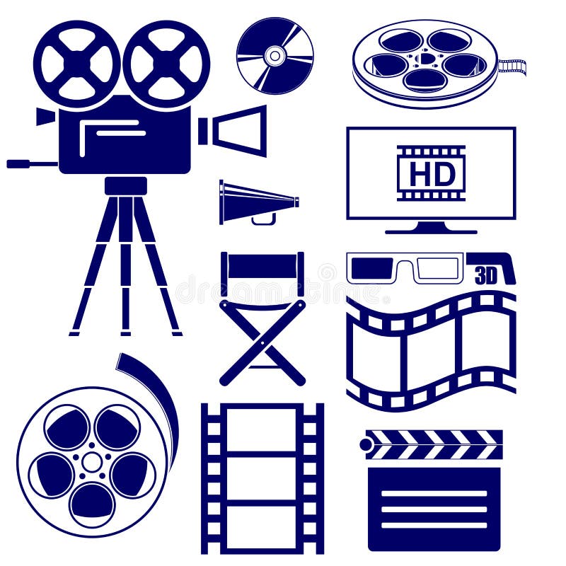 Movie icon set stock illustration. Illustration of reflection - 38731523