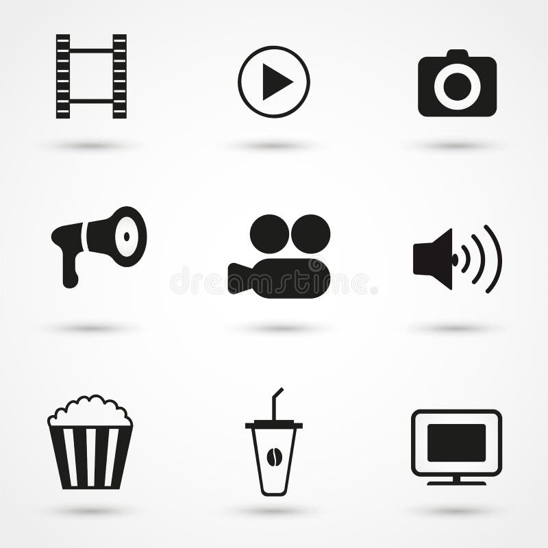 Movie Icons black set stock illustration. Illustration of play - 70672493