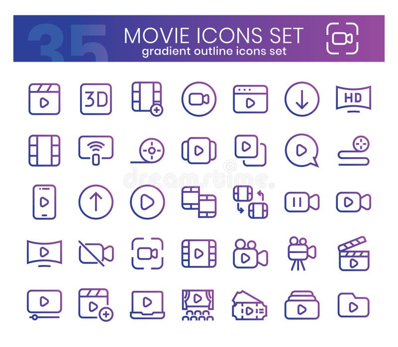 Movie Icons Bundle. Gradient Outline Icons Style Stock Vector ...