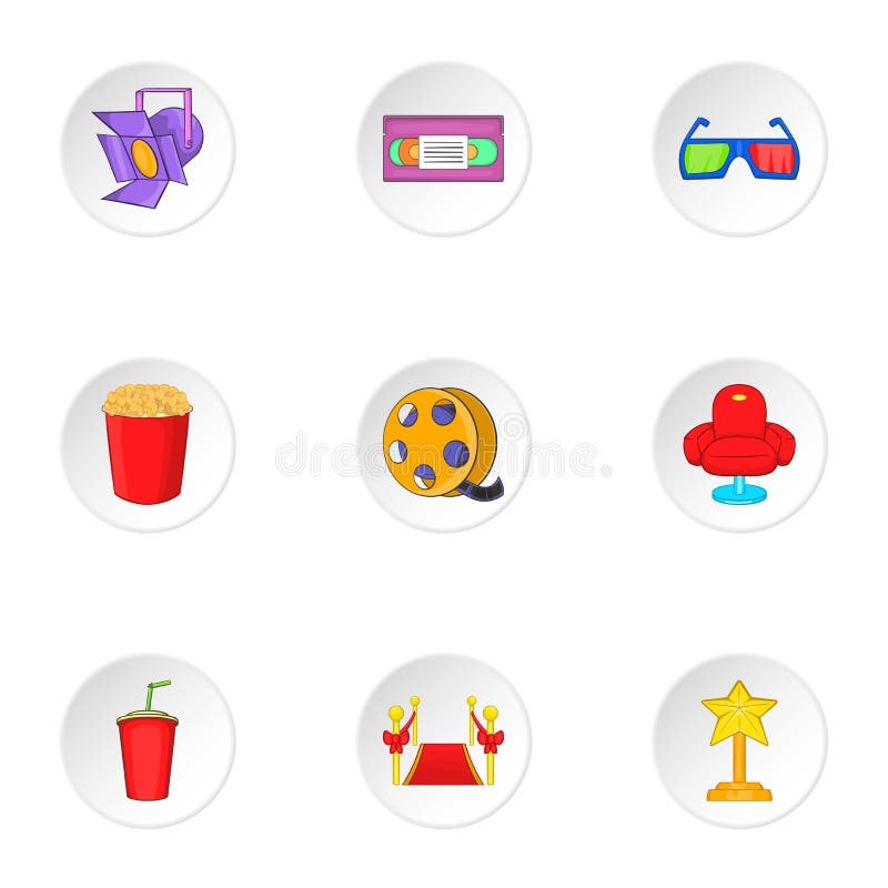 Movie Icons Set, Cartoon Style Stock Vector - Illustration of memories ...