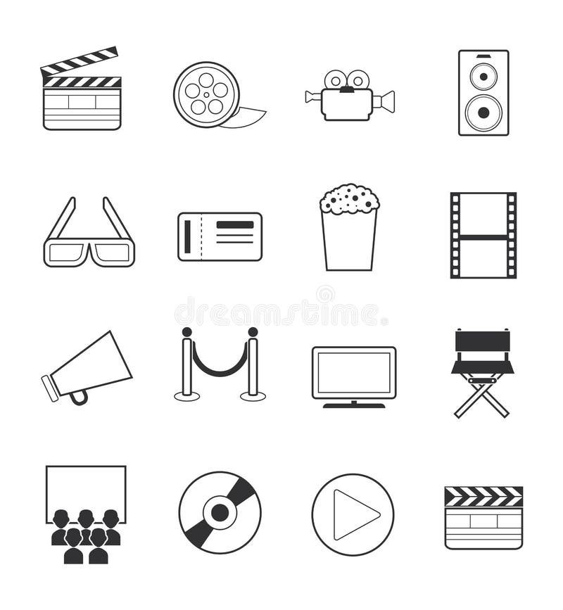 Movie icons set stock vector. Illustration of popcorn - 39708925