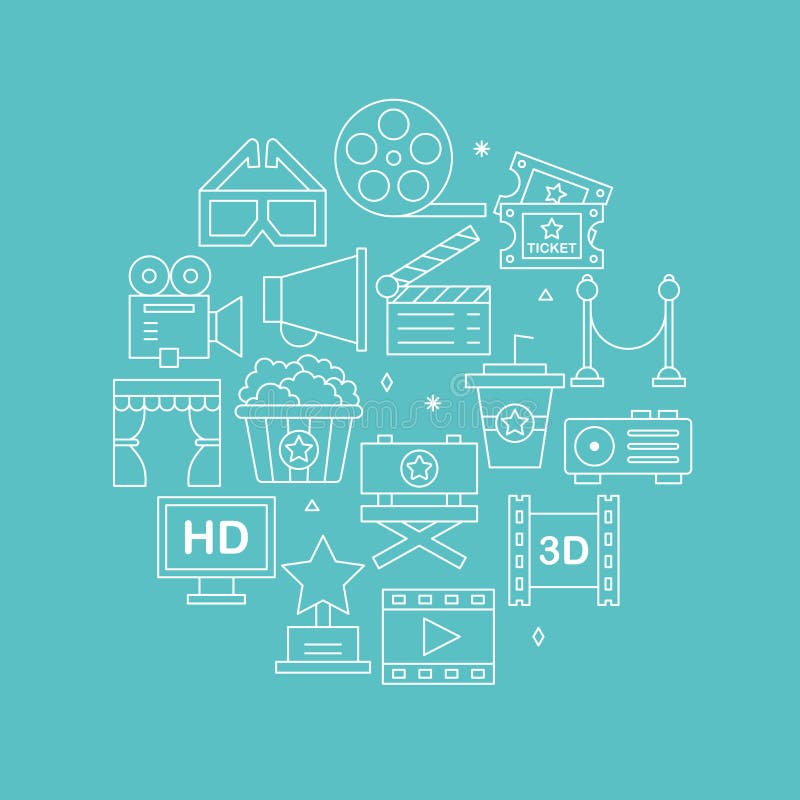 Movie line icon circle set stock vector. Illustration of line - 52137680