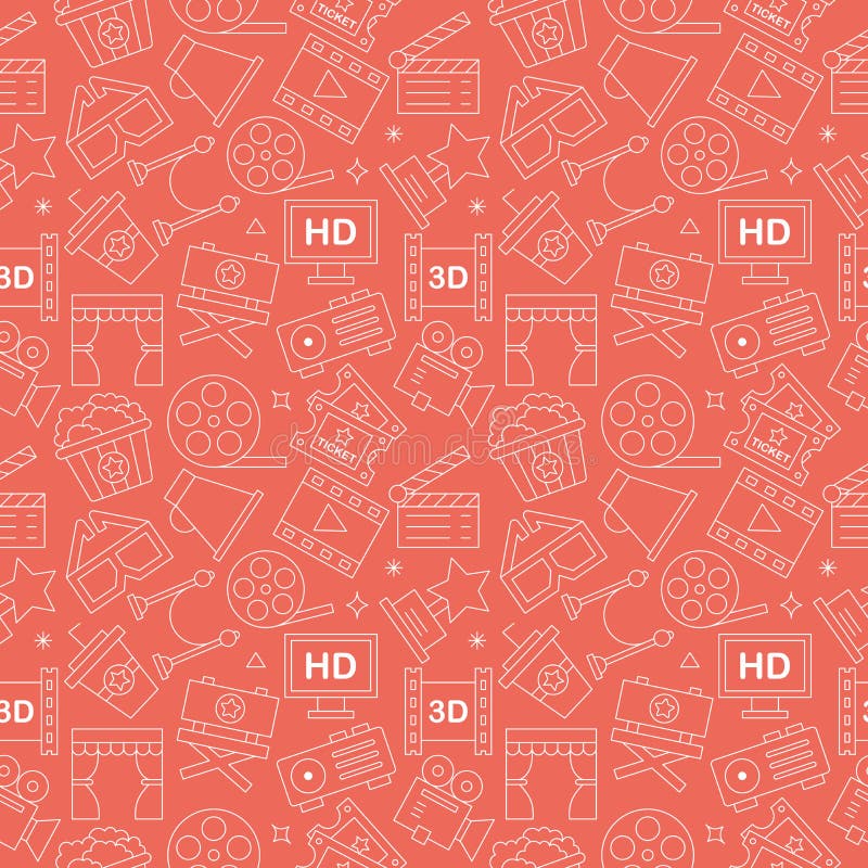 Movie Line Icon Pattern Set Stock Vector - Illustration of play, flat ...