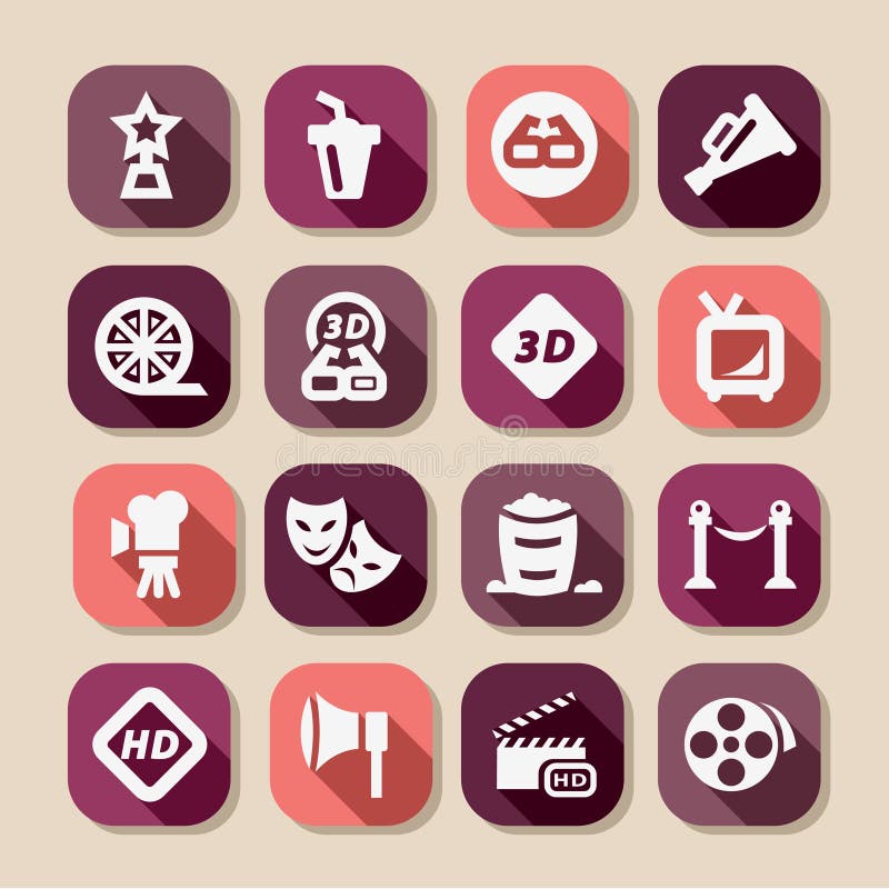 Movie long shadows icons stock vector. Illustration of pictogram - 37274691