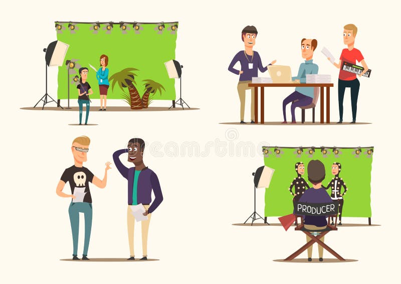 Movie Making Concept with Director and Actors. Film Set Cameraman and ...