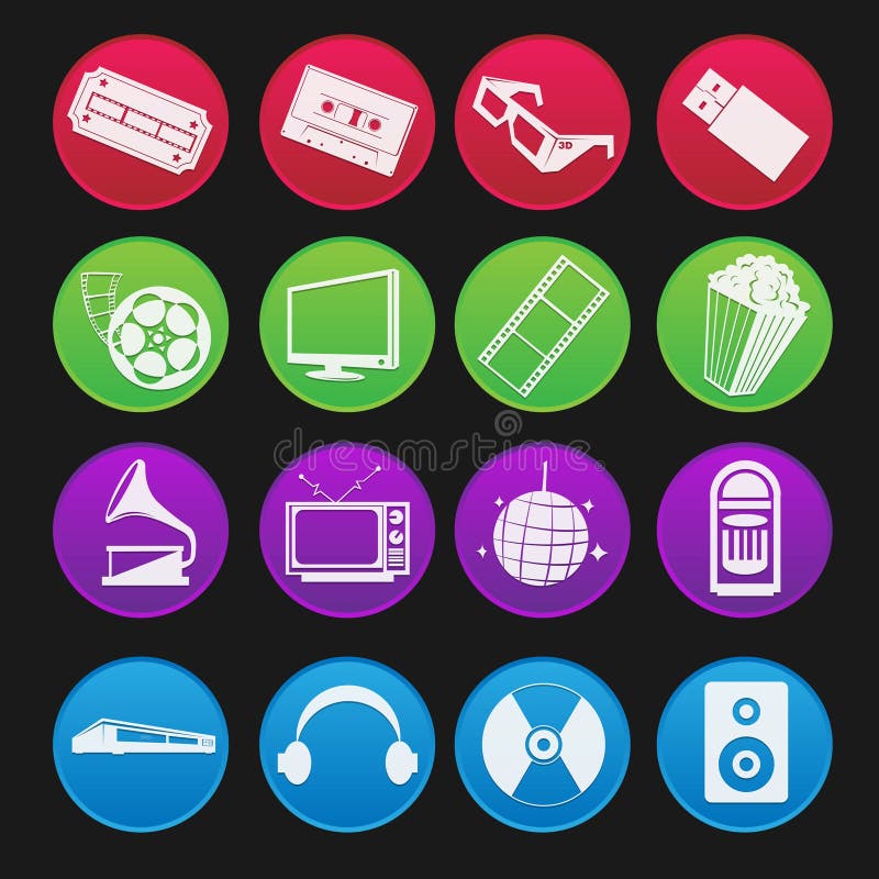 Movie and Music Entertainment Icons Gradient Style Stock Vector ...